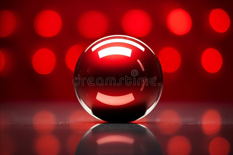 A Shiny Red Ball Sitting on a Table in Front of Red Lights Stock ...
