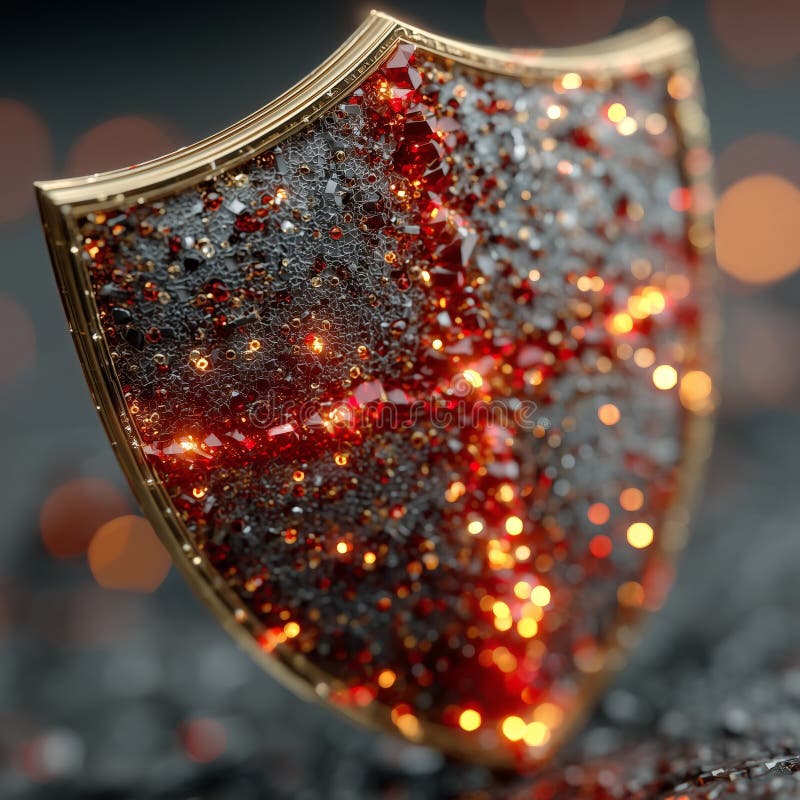 Shiny Red and Black Digital Shield with Glowing Cross Pattern Stock ...