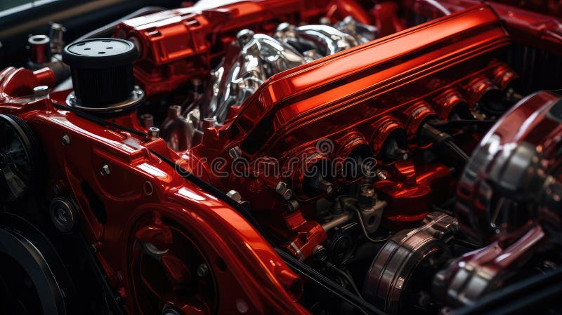 Shiny red car engine stock illustration. Illustration of life - 372904719