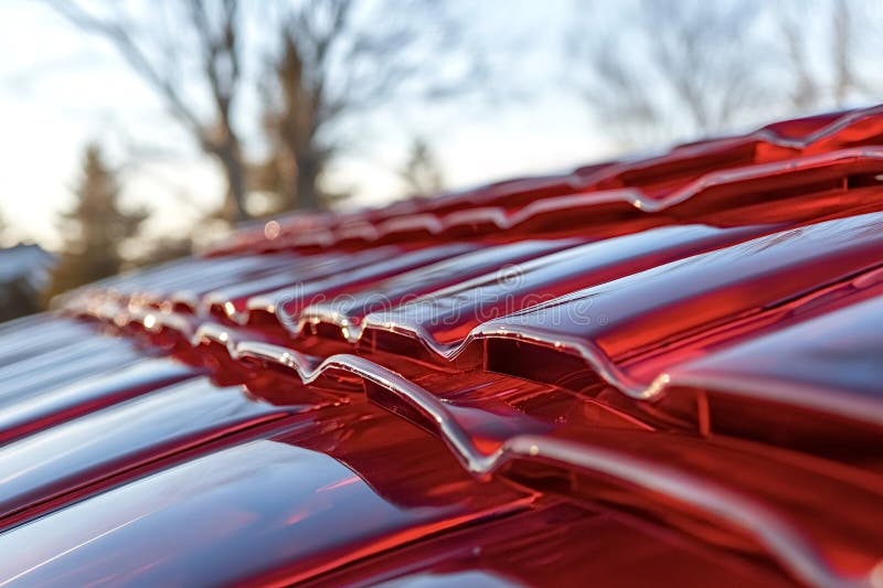 Shiny Red Car Hood Reflecting Winter Trees Stock Image - Image of ...