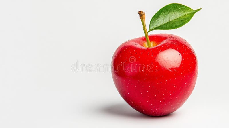 Shiny Red Cherry Apple with Green Leaf Isolated. Generative AI Stock ...