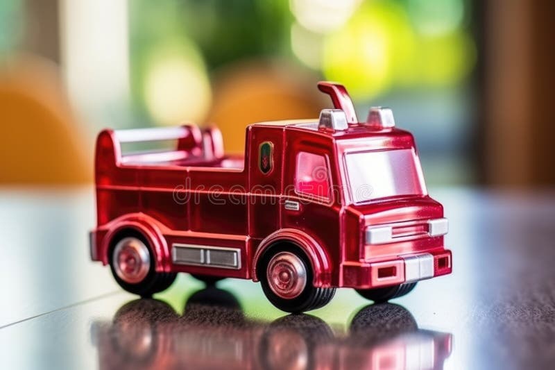 A Shiny Red Fire Truck Toy with Soft Corners Stock Photo - Image of ...