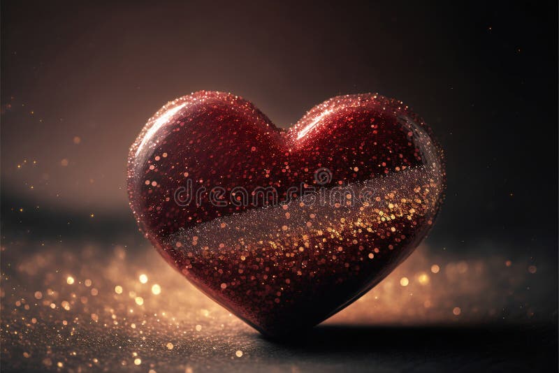 Shiny Red Glittery Heart Shape on Flare Lighting Background. 3D Stock ...