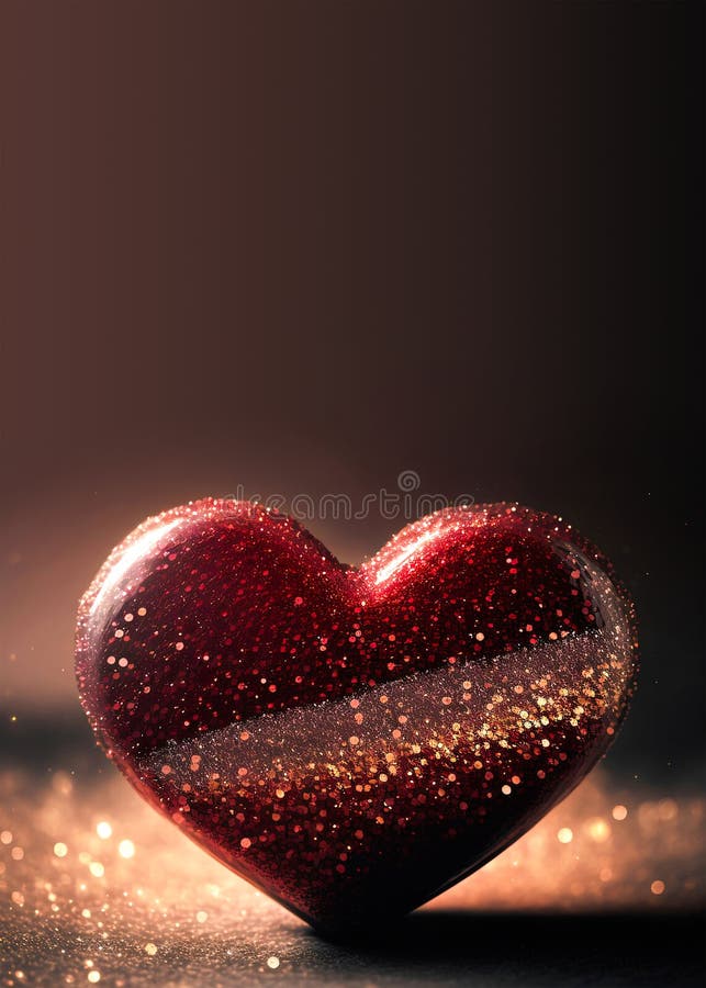 Shiny Red Glittery Heart Shape on Flare Lighting Background. 3D Stock ...