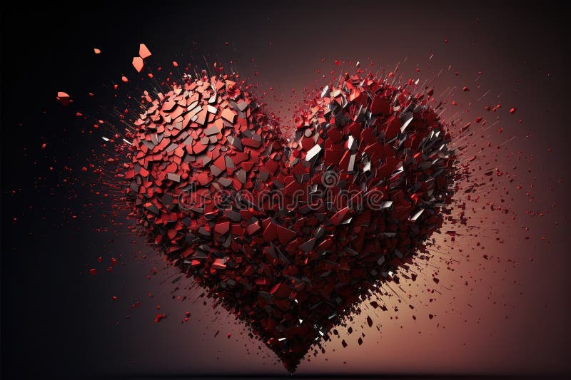 Shiny Red Heart Exploding in Thousand Pieces. Generative AI Stock ...