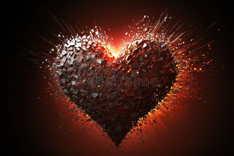Shiny Red Heart Exploding in Thousand Pieces. Generative AI Stock ...