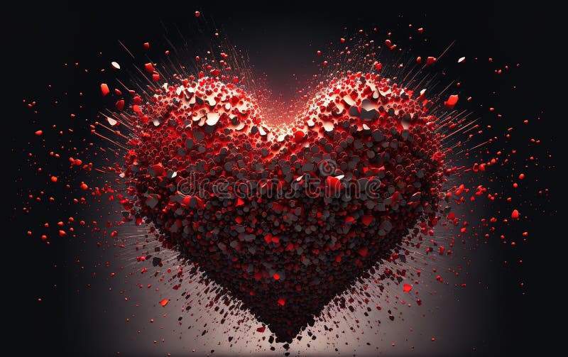 Shiny Red Heart Exploding in Thousand Pieces. Generative AI Stock ...