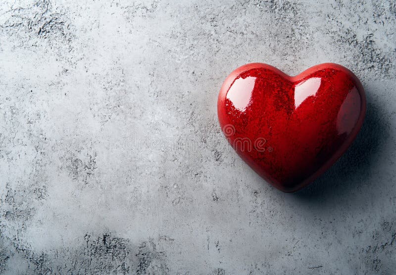 Shiny Red Heart on Grey Concrete Background High Quality Image Stock ...