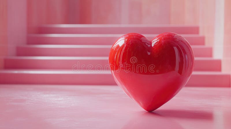 Shiny Red Heart on Pink Stairs Stock Illustration - Illustration of ...
