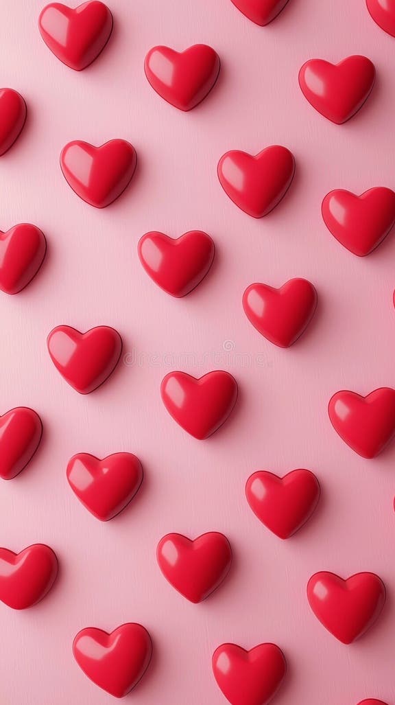 Shiny Red Hearts are Arranged in a Regular Pattern on a Pink Background ...