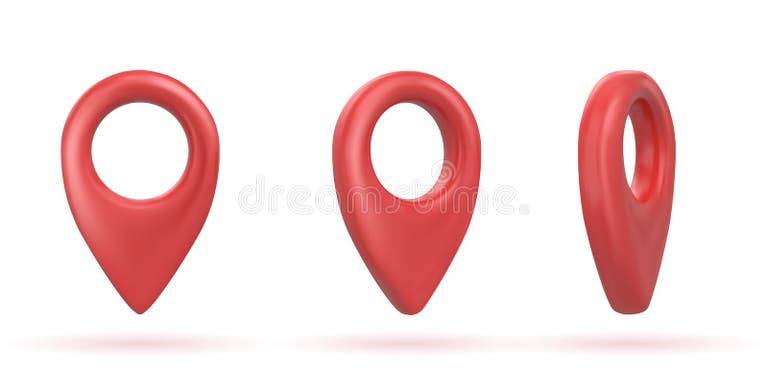 Shiny Red Realistic Map Pointers Vector Set in Various Angles. Web Location Point, Pointer 3d ...