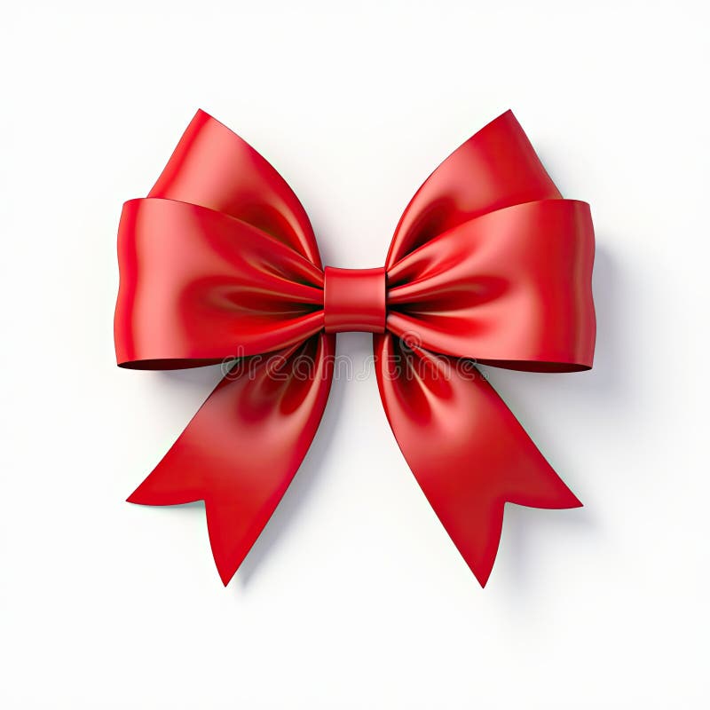 A Shiny Red Ribbon Bow with a Symmetrical Design on a White Background ...