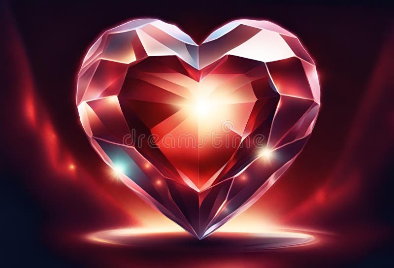 Shiny Red Ruby Crystal Heart Shape Generative AI Stock Illustration ...