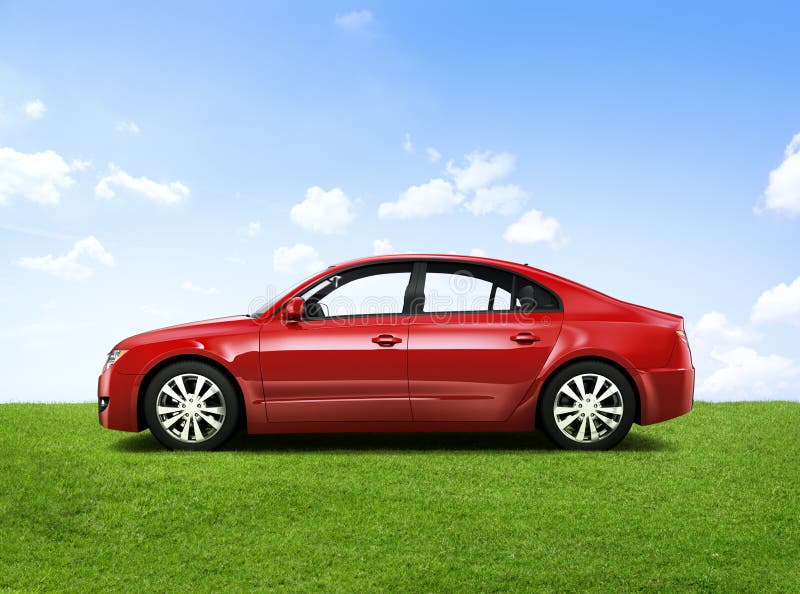 Shiny Red Sedan in the Outdoors Stock Photo - Image of comfortable ...