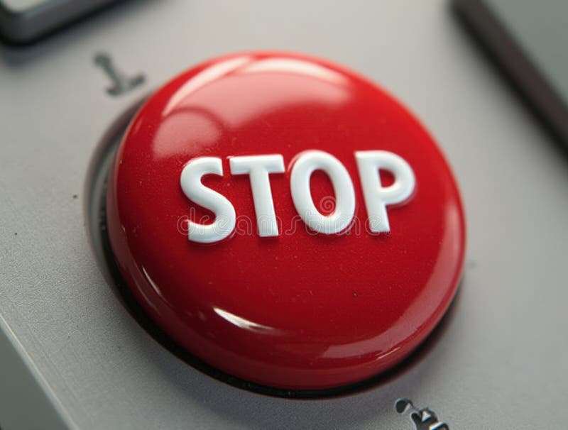 Red Stop Button on a Gray Control Panel is Waiting To Be Pressed Stock ...