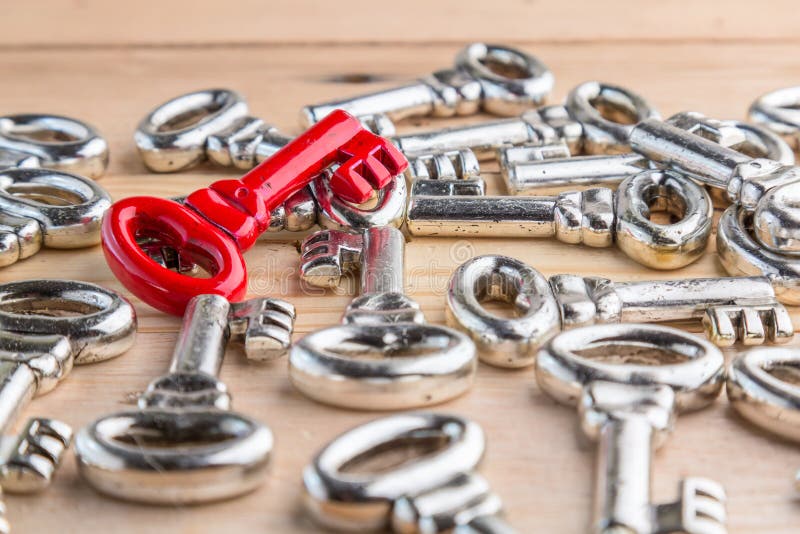 Shiny Red Vintage Key on an Array Different Keys Stock Image - Image of ...