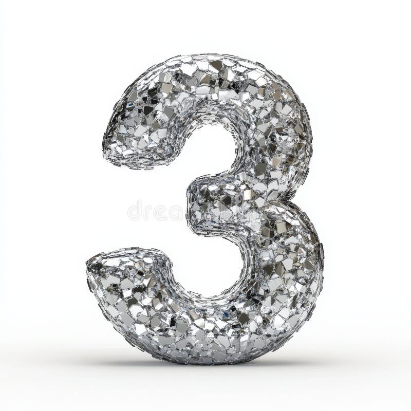 A Shiny, Reflective Number Three Made of Mosaic-like Pieces, Suitable ...