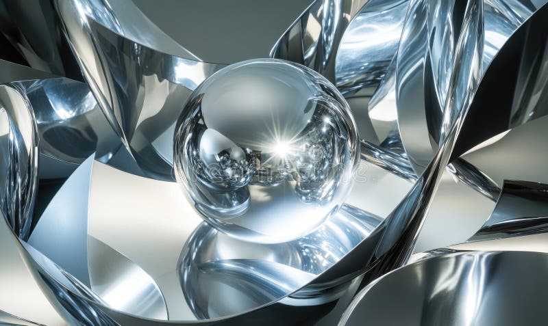 A Shiny, Reflective Surface with a Large, Clear Sphere in the Center ...