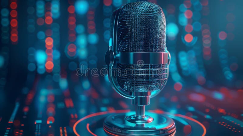 Vintage Microphone Displayed on a Futuristic Soundstage with Dynamic ...