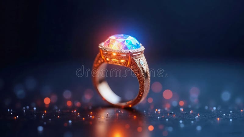 Shiny Ring with a Large Colorful Gemstone on a Sparkling Surface Stock ...