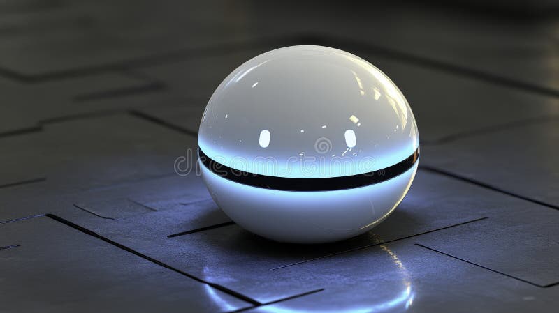 Shiny Robotic Sphere with Blue Light on a Futuristic Surface in a Tech ...