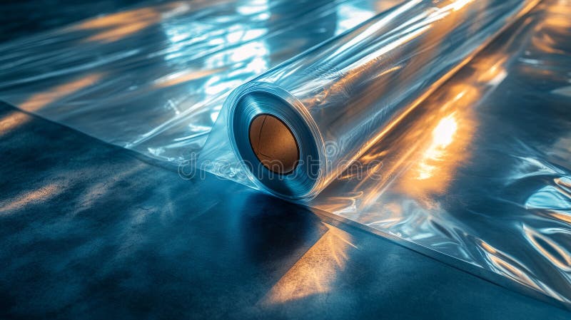 Shiny Roll of Plastic Wrap with Reflective Lighting Stock Photo - Image ...