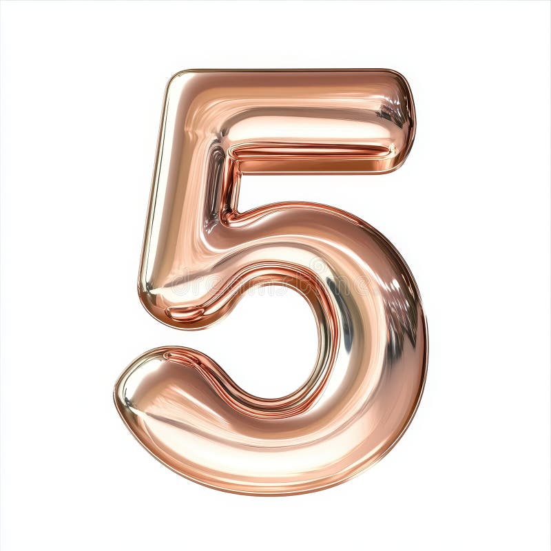 A Shiny, Rose Gold Number 5 in a Three-dimensional Style Stock ...