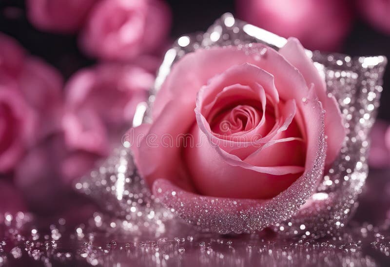 Shiny Rose Silver Background Pink Stock Illustration - Illustration of ...