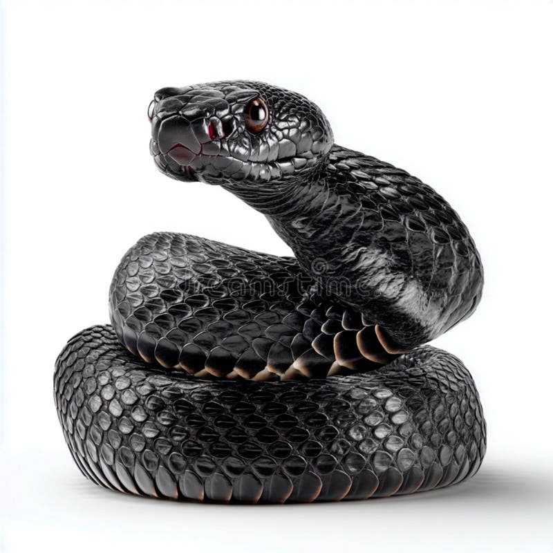 Coiled Serpent with Shiny Scales on a Plain White Surface Isolated on ...
