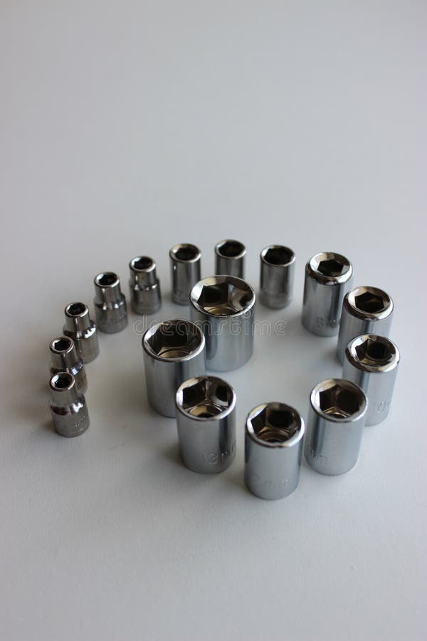Shiny Set of Sockets for Quick Release Ratchet in a Spiral Row on a ...