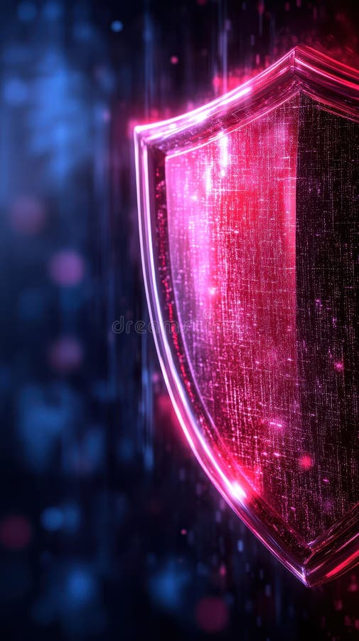 Shiny Shield Design with Glowing Effects and Blue Background Stock ...