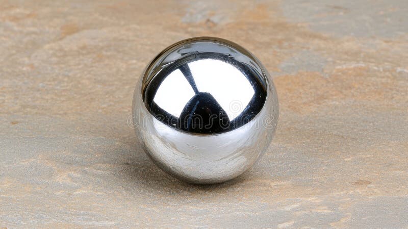 A Shiny Silver Ball with a Black Center Sits on a Stone Surface. Stock ...