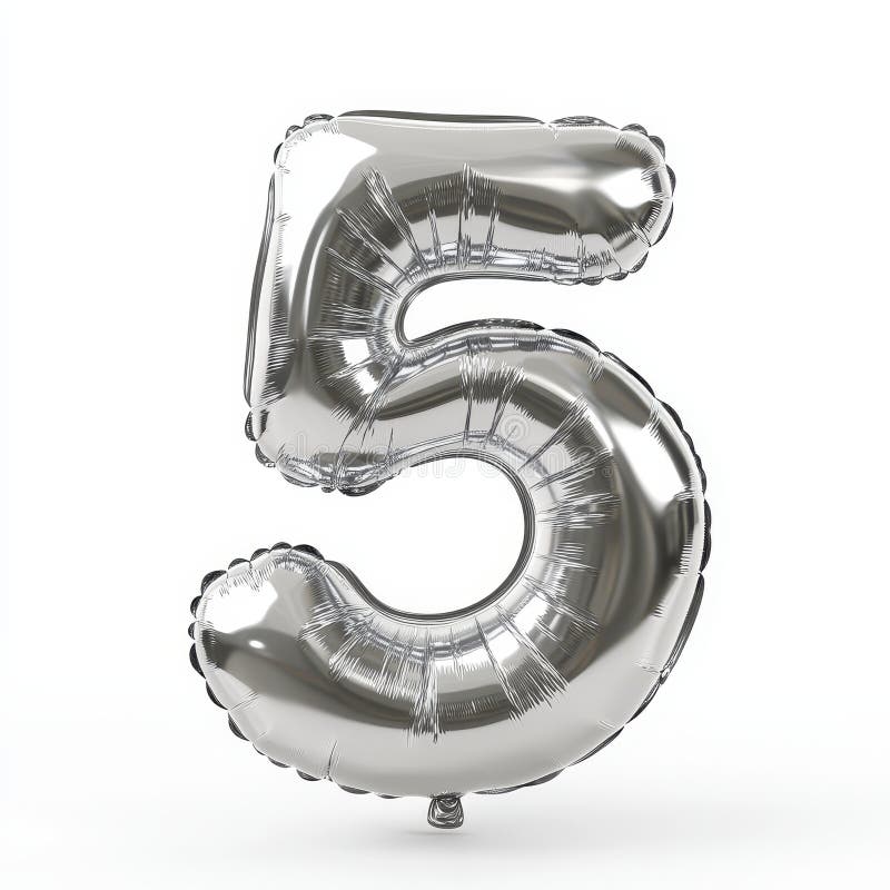 A Shiny Silver Balloon in the Shape of the Number Five Stock ...
