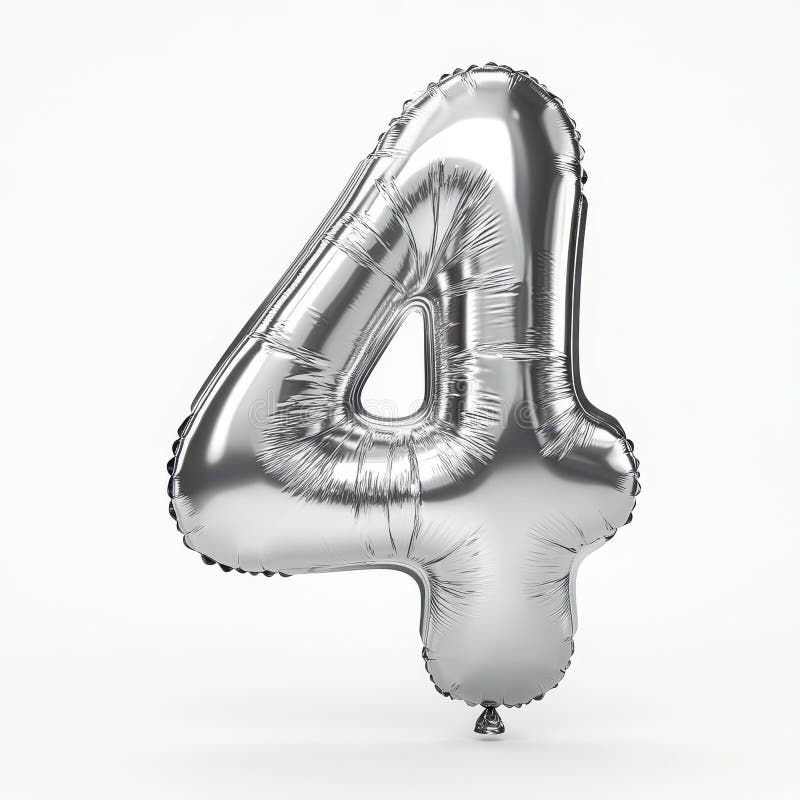 A Shiny Silver Balloon Shaped Like the Number Four Stock Illustration ...