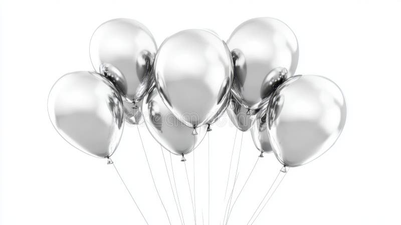 Shiny Silver Balloons Cluster on White Background Celebratory Decor ...
