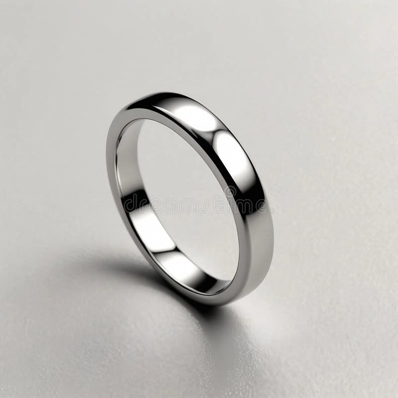 Shiny Silver Band Ring on a Smooth Grey Surface Stock Photo - Image of ...