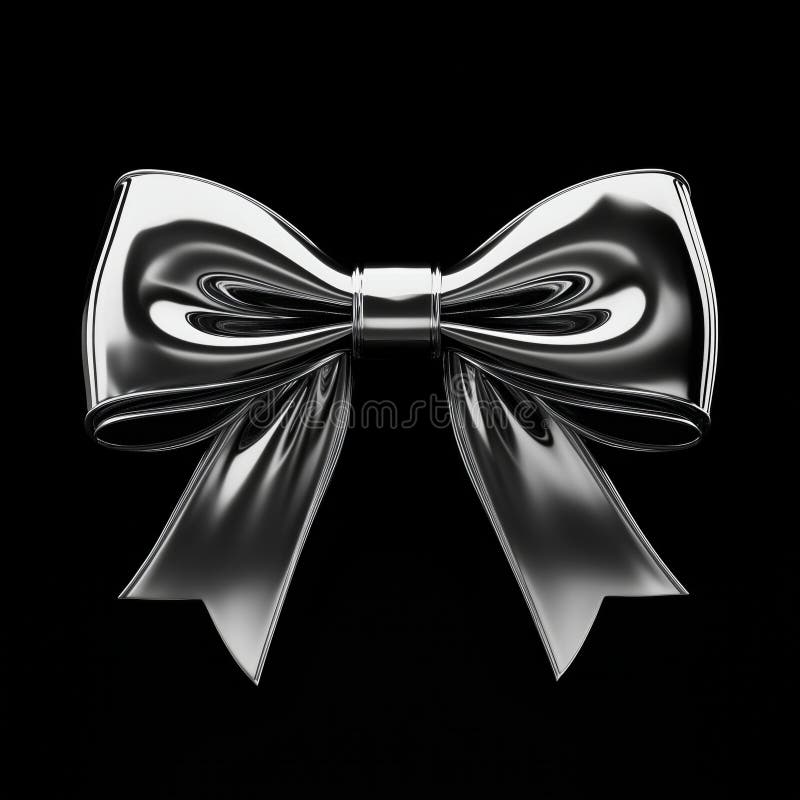 Shiny Silver Bow Reflecting Light on Black Background Artistic Design ...