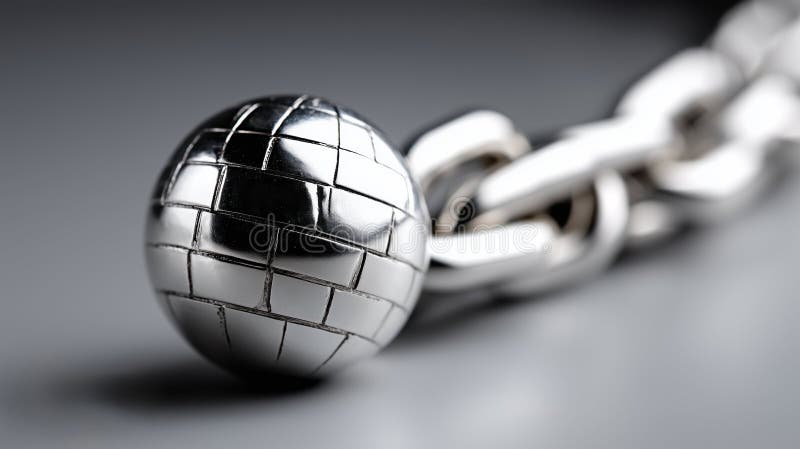 Shiny Silver Chain Links To Spherical Ornament with Grid Pattern ...