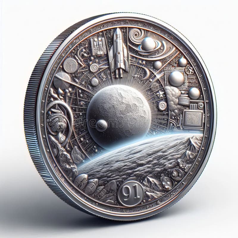 A Shiny Silver Coin, on White Background Stock Illustration ...