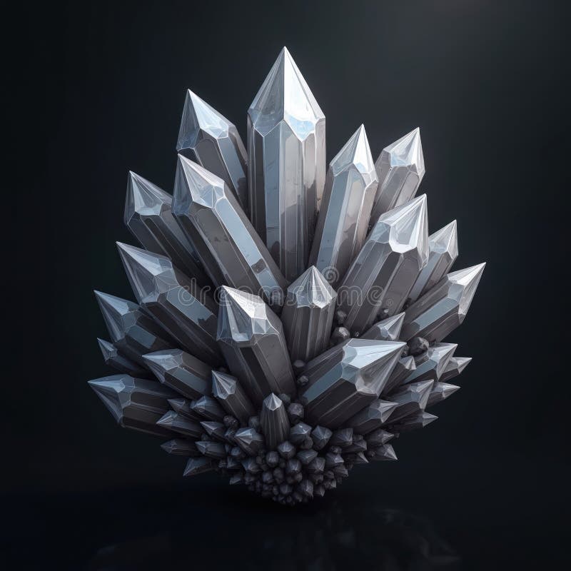 Shiny Silver Crystal Cluster Illustration on Black Backdrop. Natural ...