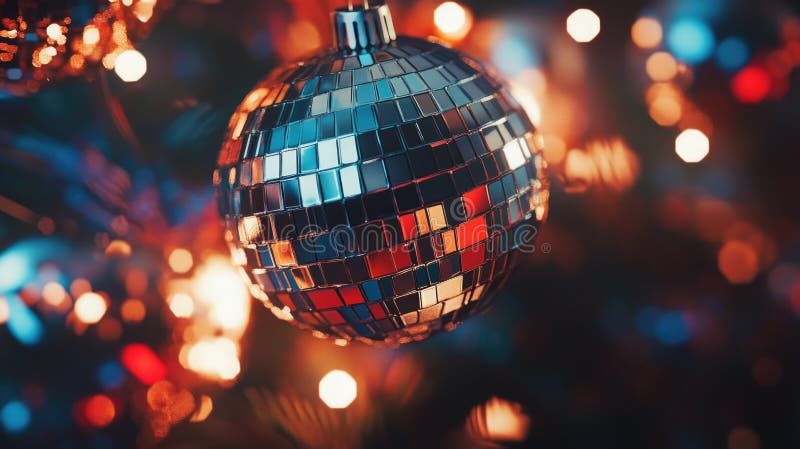 Shiny Silver Disco Ball is Hanging from a Tree Stock Image - Image of ...