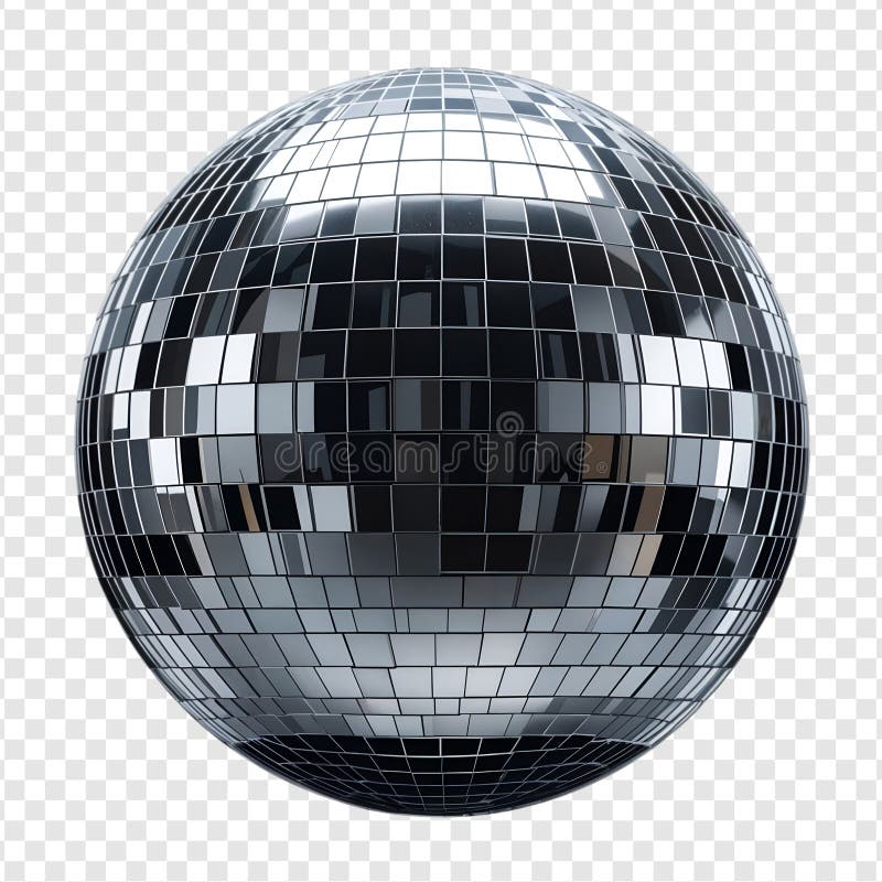 Shiny Silver Disco Mirror Ball with Reflective Squares on Transparent ...