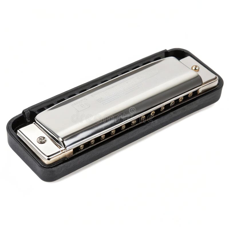 Silver Harmonica on Black Isolated on White Background Stock ...