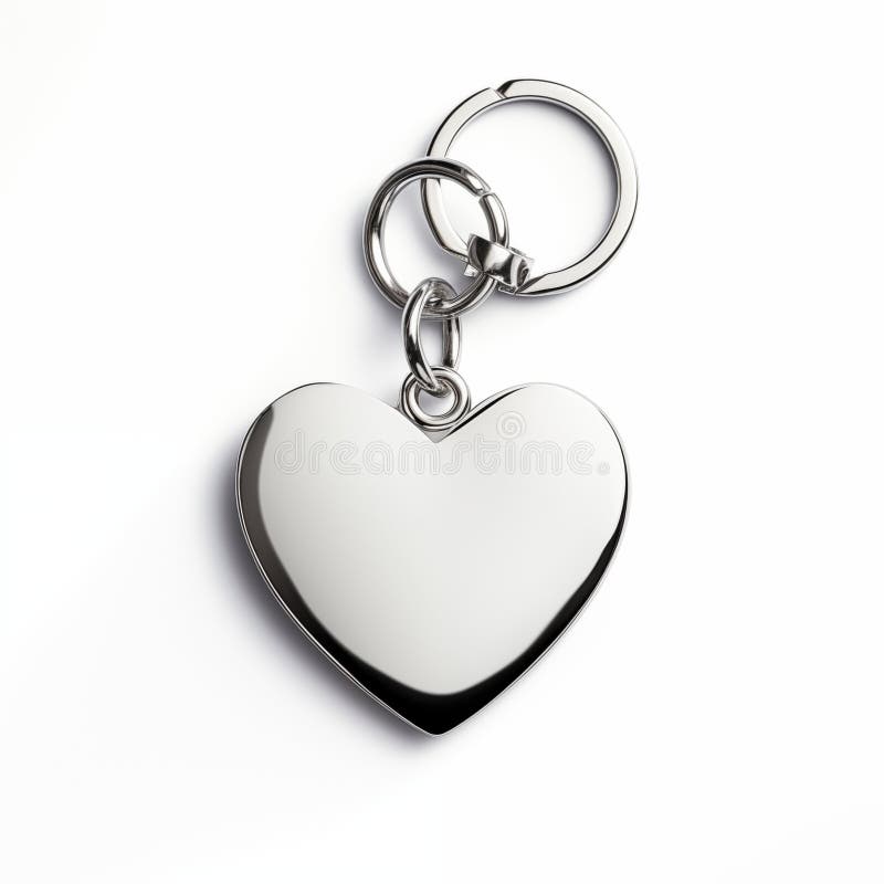 Shiny Silver Heart Shaped Keychain on White Background Stock ...