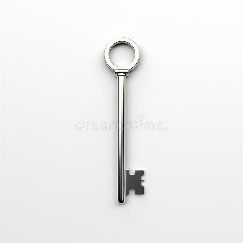 Shiny Silver Key with Classic Design Isolated on a White Background ...