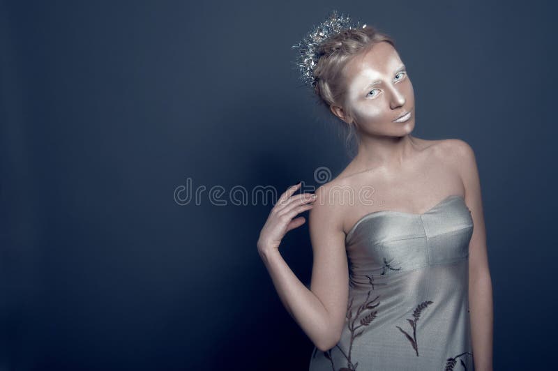 Shiny Silver Lady in Silver Dress Stock Image - Image of lonely ...