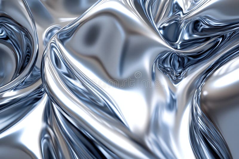 Shiny Silver Liquid Metallic Abstract Waves with Reflective Surface and ...