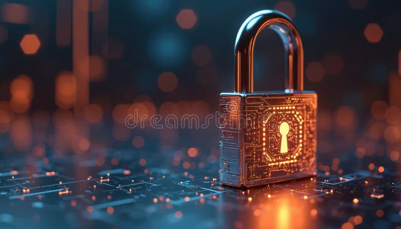 Shiny Silver Lock with Keyhole on Blue Background. Advanced Security ...