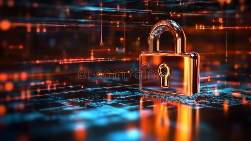 A Shiny Silver Lock with a Keyhole Sits on a Blue Background Stock ...