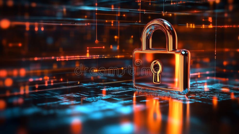 A Shiny Silver Lock with a Keyhole Sits on a Blue Background Stock ...